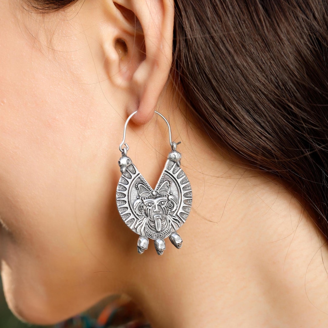 Aztec God of Sun Brass Hoop Earrings, Maya Sacred Symbol Earrings ...