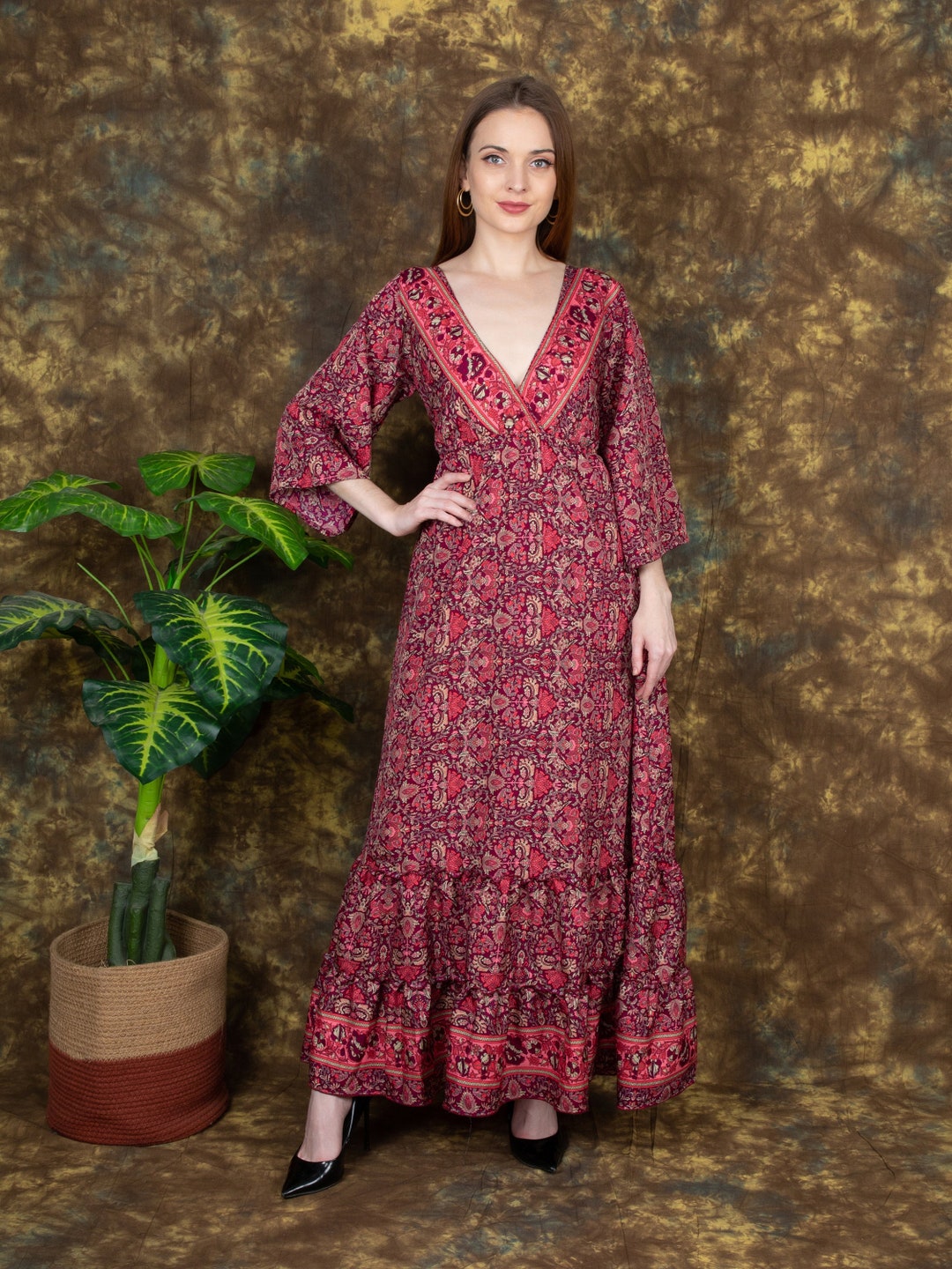 Bohemian Chic Maxi Dress Floral Tie Back Dress Fluid - Etsy