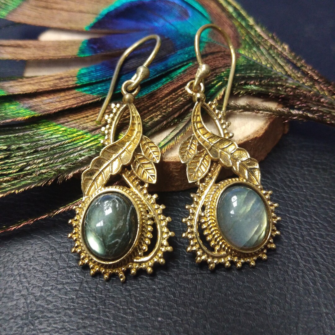 Openwork Earrings With Gemstones || Natural Stone Dangling Earrings ...