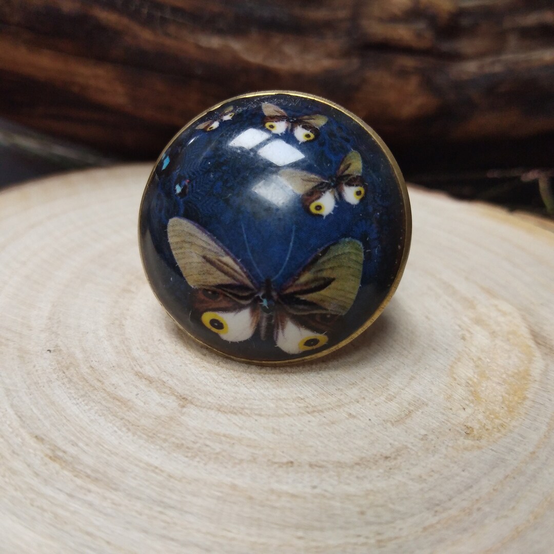 Boho Brass Ring | Butterfly Print Adjustable Statement Ring - Etsy