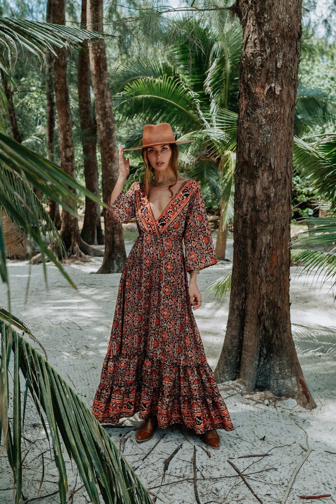 Bohemian Chic Maxi Dress || Floral Tie Back Dress || Fluid Flared ...