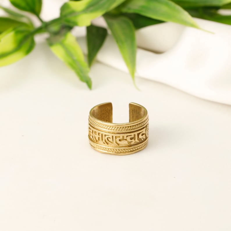 Adjustable Brass Sanskrit Inscription Ring | Unisex Bohemian Jewelry - Etsy