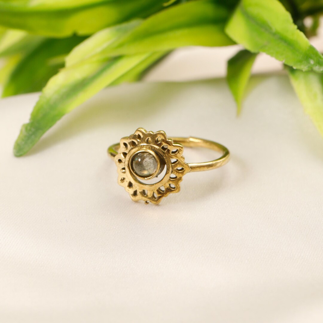 Mandala Ethnic Ring With Natural Stone || Rosette Adjustable Ring With ...