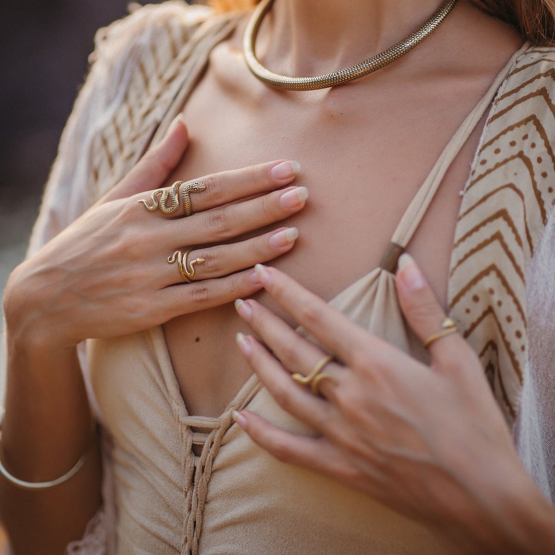 Snake Adjustable Ring || Bohemian Chic Adjustable Brass Ring || Viking Norse Mythology Ring ...