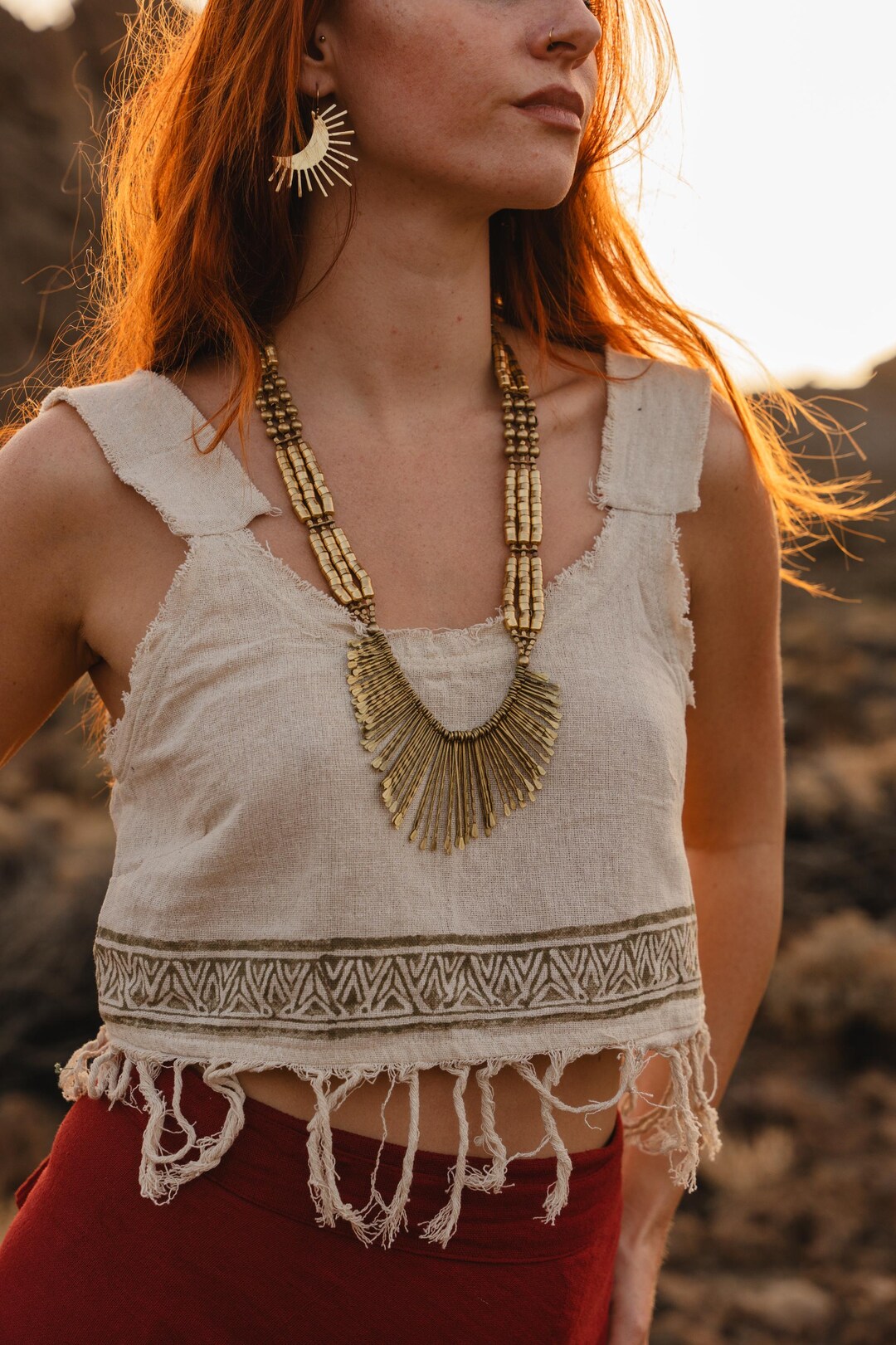 Tribal Spike Brass Necklace: Long Bohemian Ethnic Necklace - Etsy