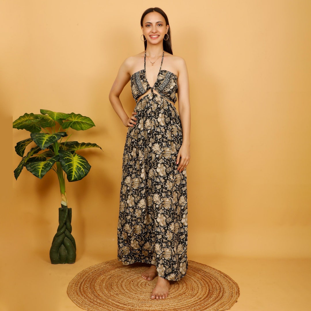 Handmade Halter Maxi Dress: Backless Floral Print Boho Gown - Etsy