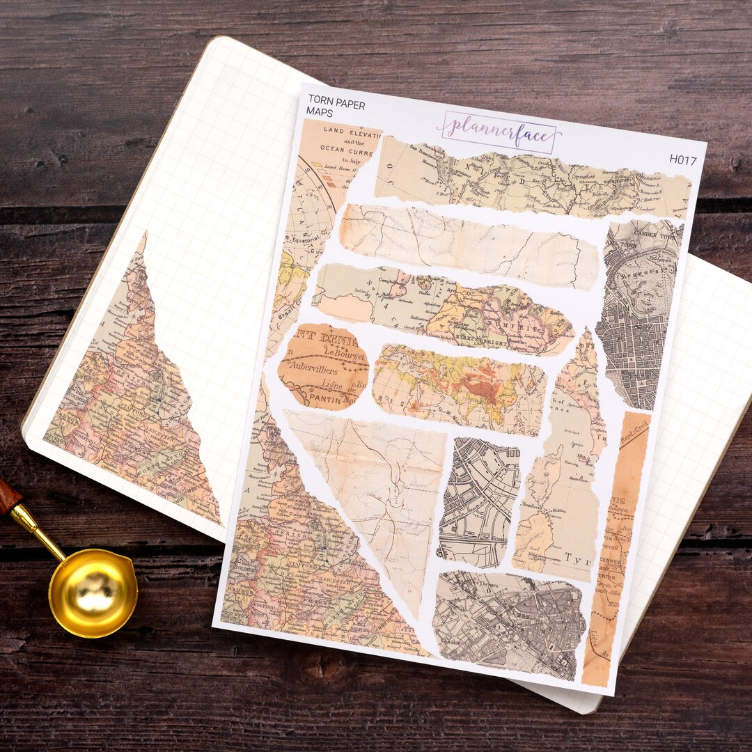 Vintage Maps Torn Paper Edge Journalling Stickers for Bullet Journals ...