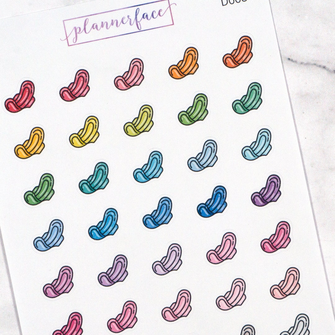 Menstrual Pad Planner Stickers | Mini Doodle Icons (35 Stickers per ...