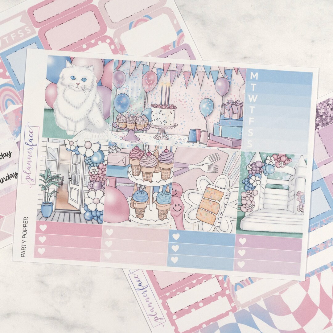 Party Popper Cute Pink Birthday Planner Sticker Kit for 1.5 Inch ...