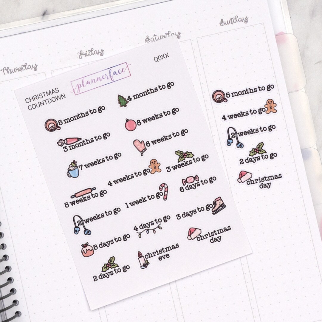 Christmas Countdown Planner Stickers Mini Doodle Icons 18 Stickers per ...