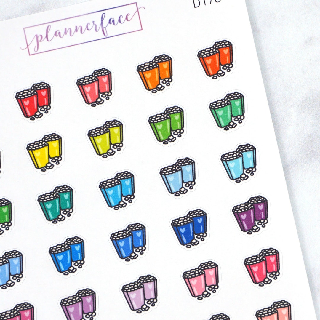 Popcorn Planner Stickers | Movie Night, Cinema, Theatre Mini Doodle ...