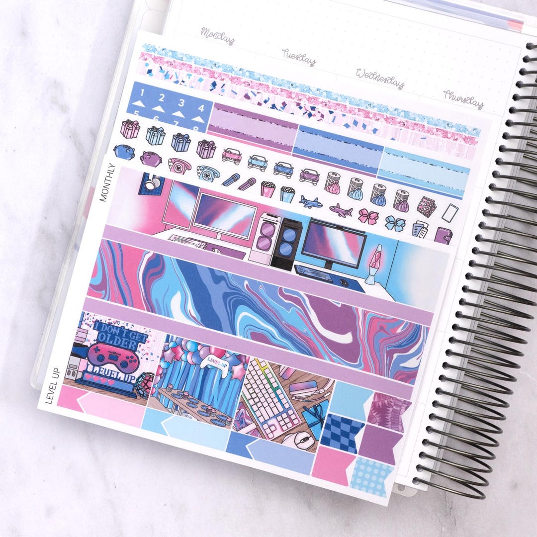 Level up Monthly Kit | Gamer Birthday Monthly Sticker Kit for Use With ...