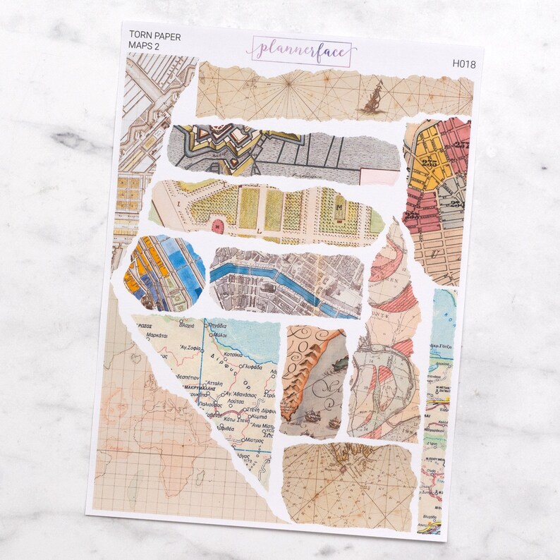 Vintage Maps V2 Torn Paper Edge Journalling Stickers for Bullet ...