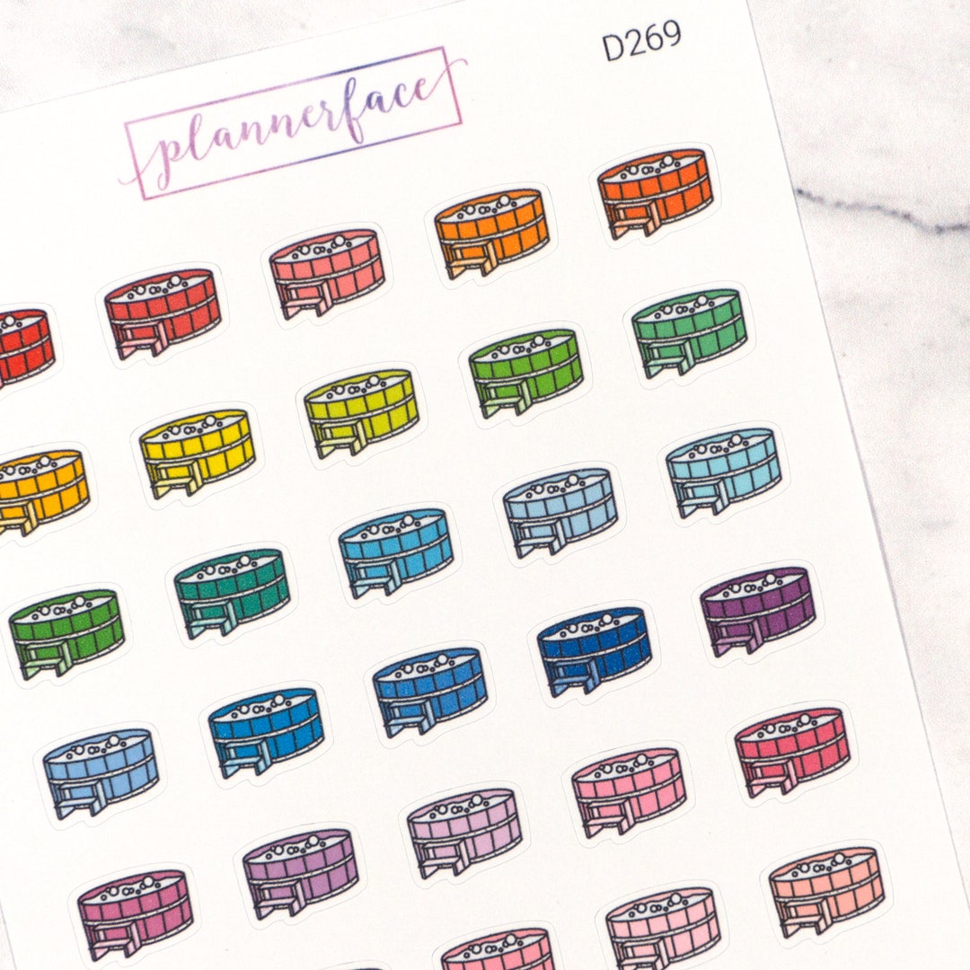 Hot Tub Planner Stickers | Mini Doodle Icons (35 Stickers per Sheet ...