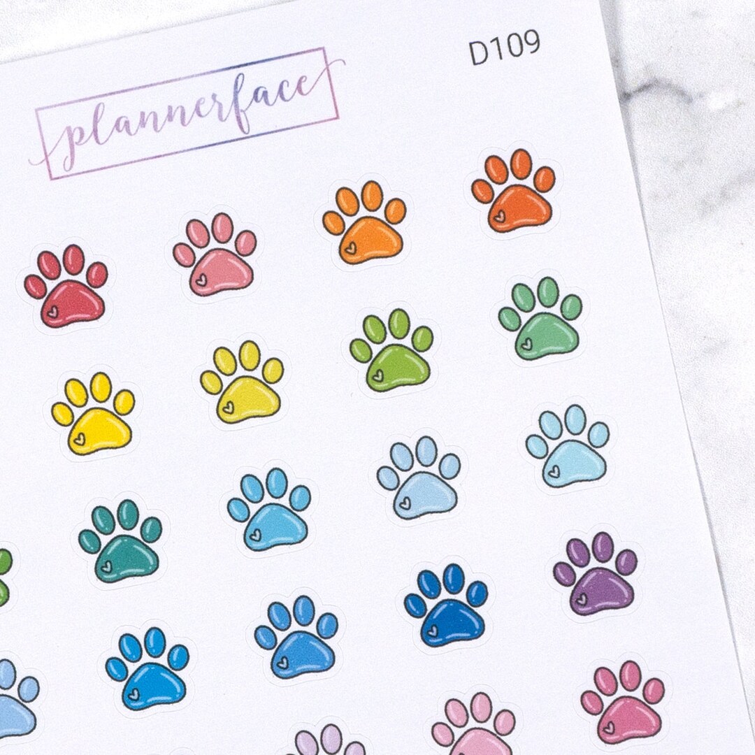 Paw Print Planner Stickers | Dog, Cat Mini Doodle Icons (35 Stickers ...