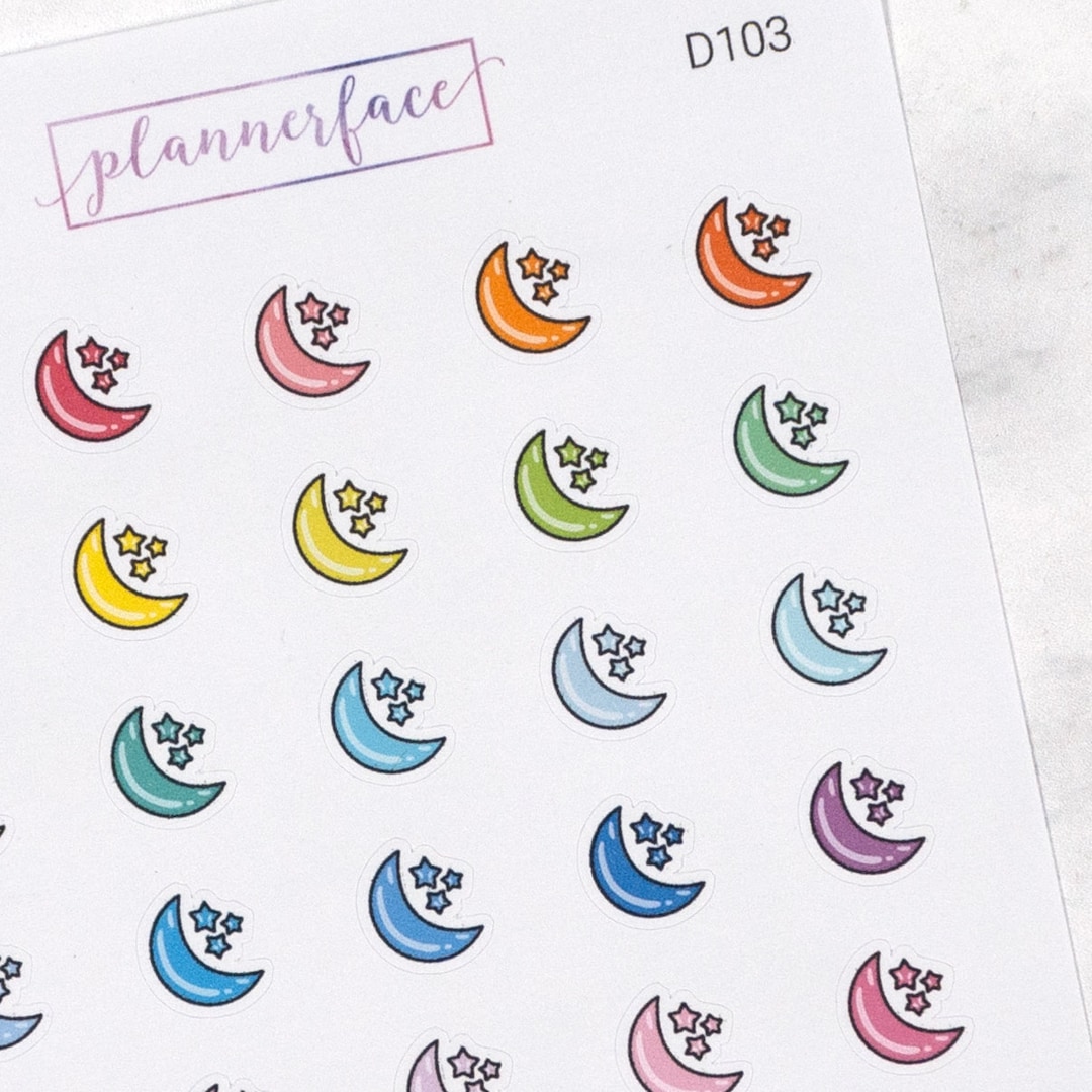 Moon & Stars Planner Stickers | Mini Doodle Icons (35 Stickers per ...