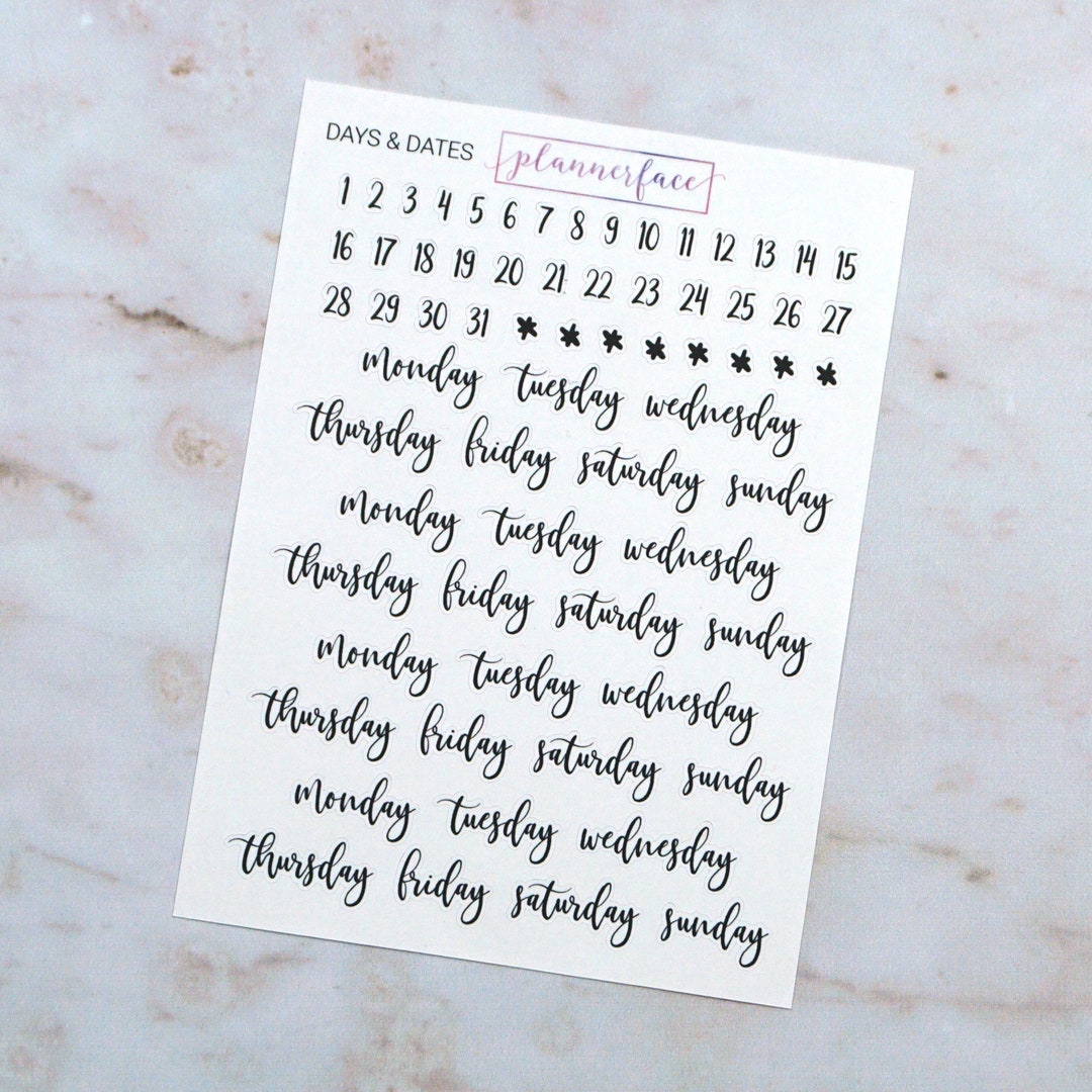 Days & Date Numbers Functional Planner Stickers, Redating Stickers ...