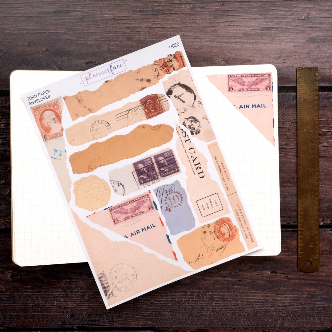 Postage Mail Envelope Torn Paper Edge Journalling Stickers for Bullet ...