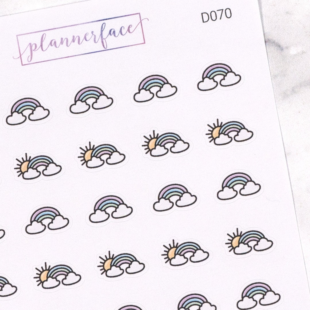 Rainbow Planner Stickers | Weather Tracking Mini Doodle Icons (35 ...