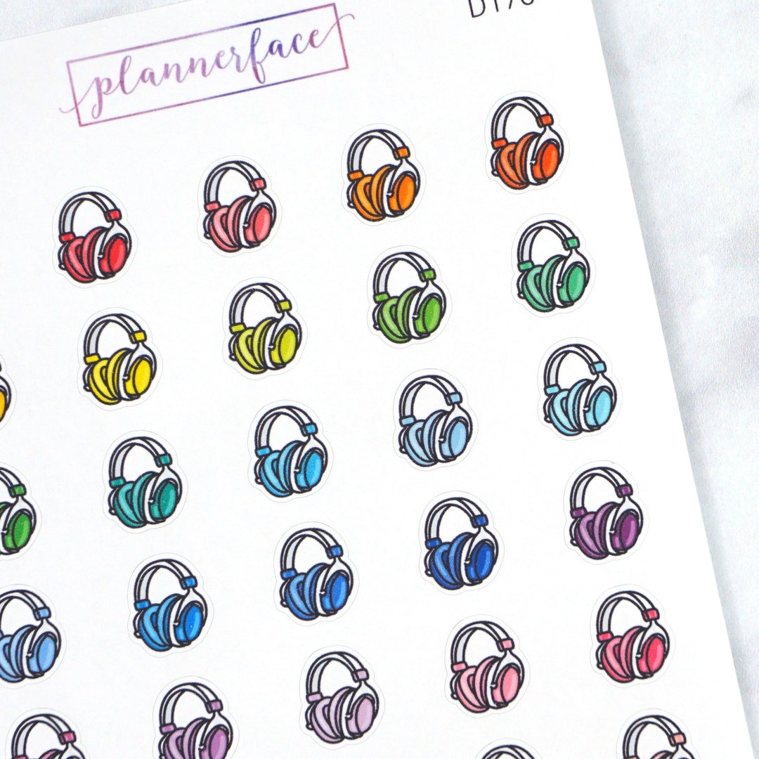 Headphones Doodle Stickers in Multicolour 35 Planner - Etsy