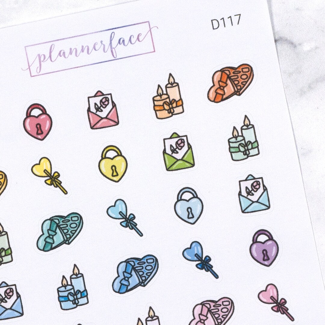 Valentine's Day Planner Stickers | Love, Gift Mini Doodle Icons (35 ...