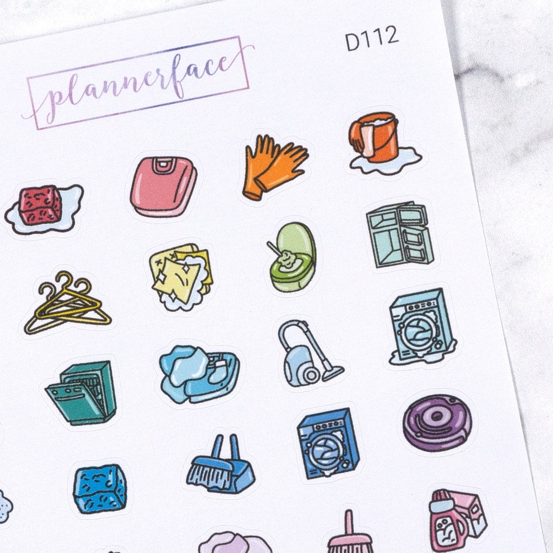 Cleaning Planner Stickers | Mini Doodle Icons (35 Stickers per Sheet ...