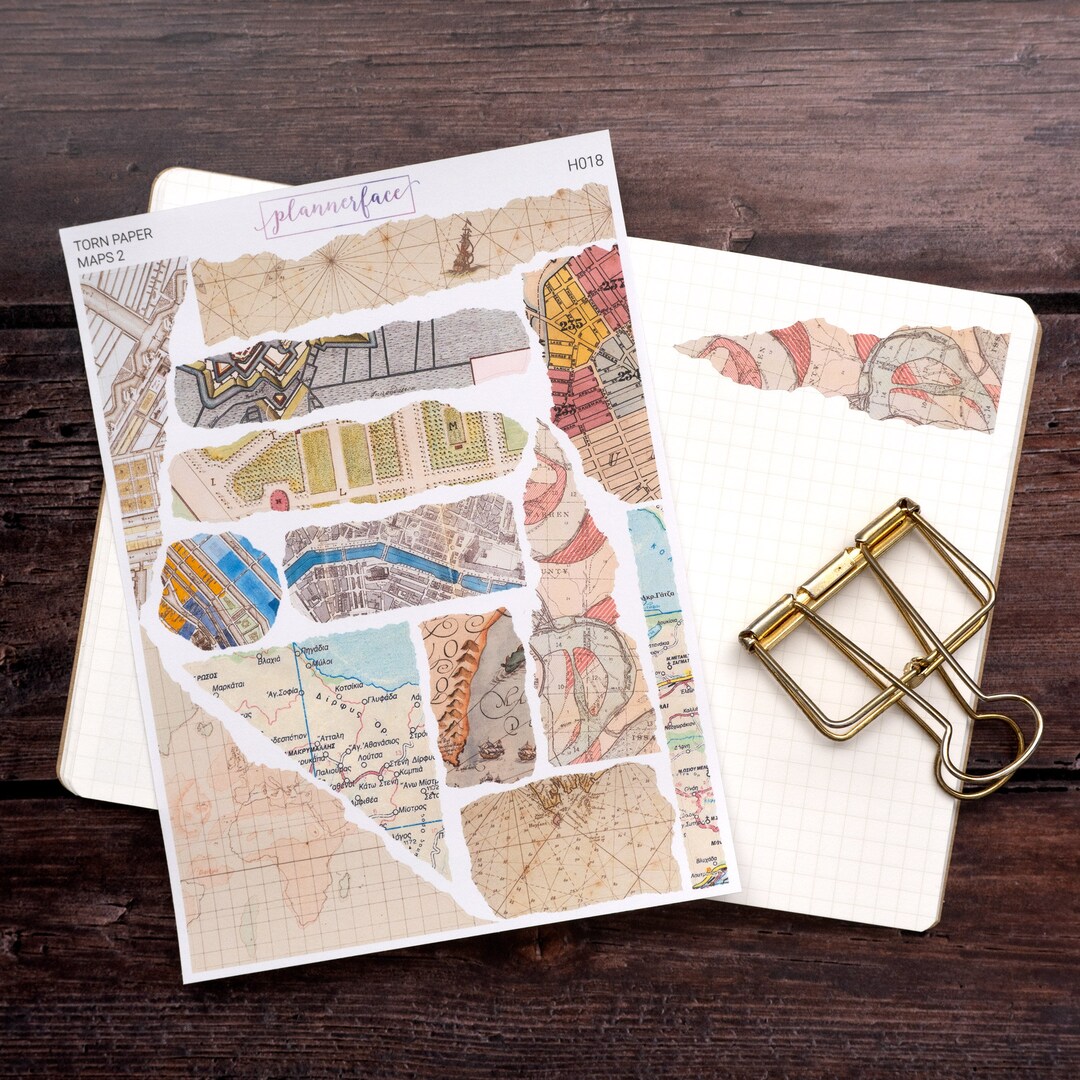 Vintage Maps V2 Torn Paper Edge Journalling Stickers for Bullet ...