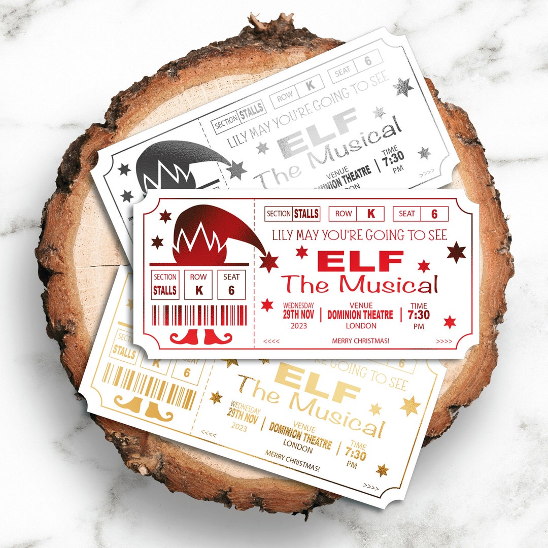 MUSICAL Personalised Foiled Ticket ELF Ideal for a Special - Etsy UK