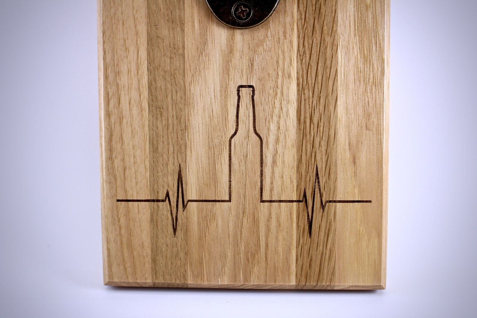 Beer Bottle Heartbeat Wall Mounted Bottle Opener Plaque in Hickory and ...