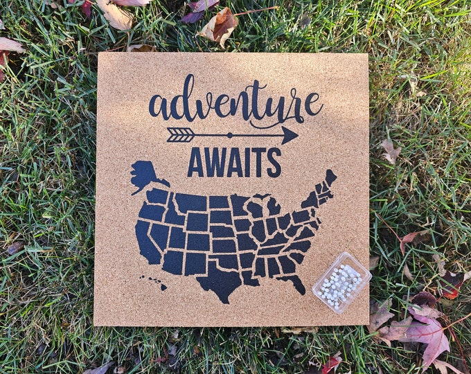 Adventure Awaits - Pinnable Cork Map of the USA - United States Travel ...