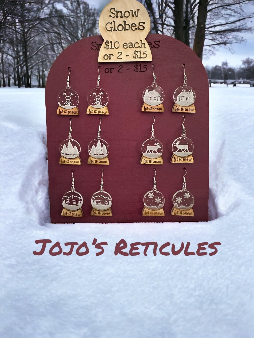 Snow Globe Earring, Light Weight Acrylic and Wood Earring, Dangle ...