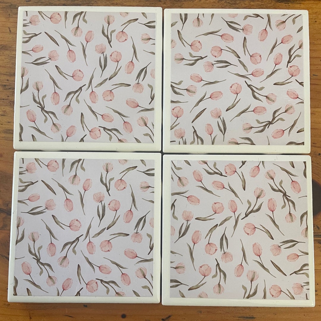 Tulip Ceramic Coasters: Pink Spring Farmhouse Decor (set of 4) - Etsy
