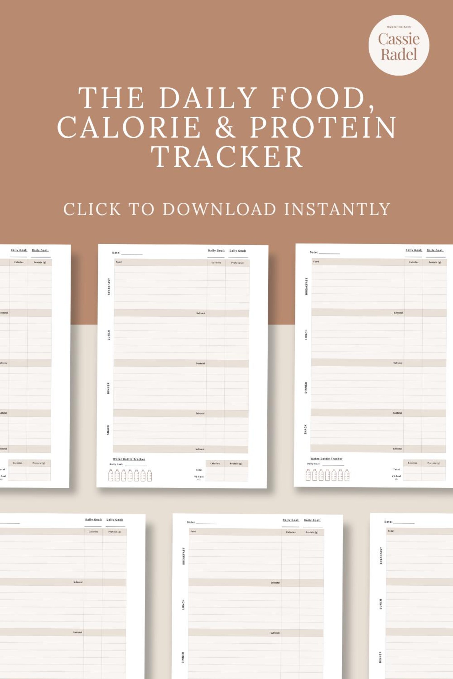 Daily Food Tracker Printable | Calorie & Protein Log | Meal and Water ...