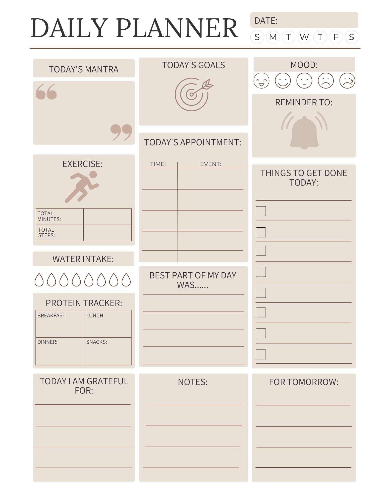 Minimalist Undated Daily Planner Printable – Editable PDF and Canva ...