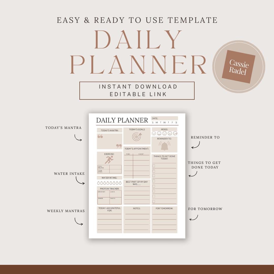 Minimalist Undated Daily Planner Printable – Editable PDF and Canva ...