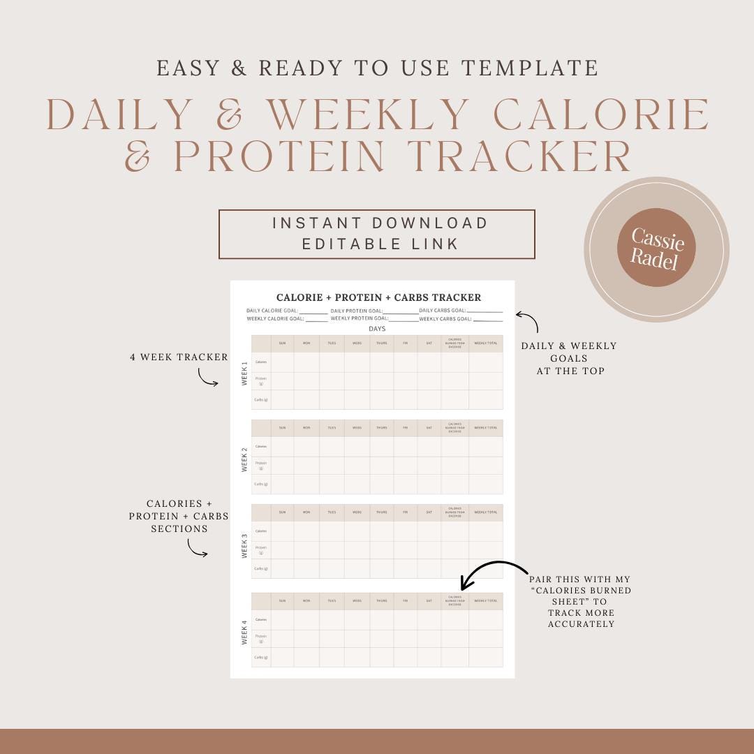 Meal Tracker Printable | Calorie + Protein + Carbs Log | That Girl ...