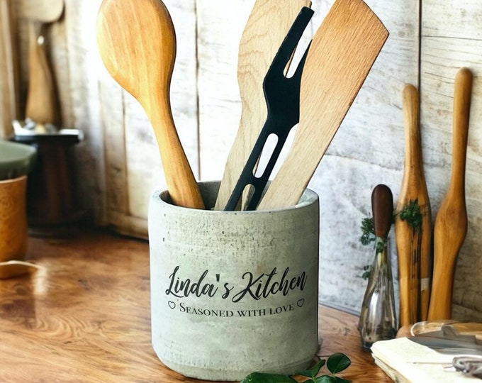 Personalized Kitchen Utensil Crock: Custom Stoneware Spoon Holder - Etsy