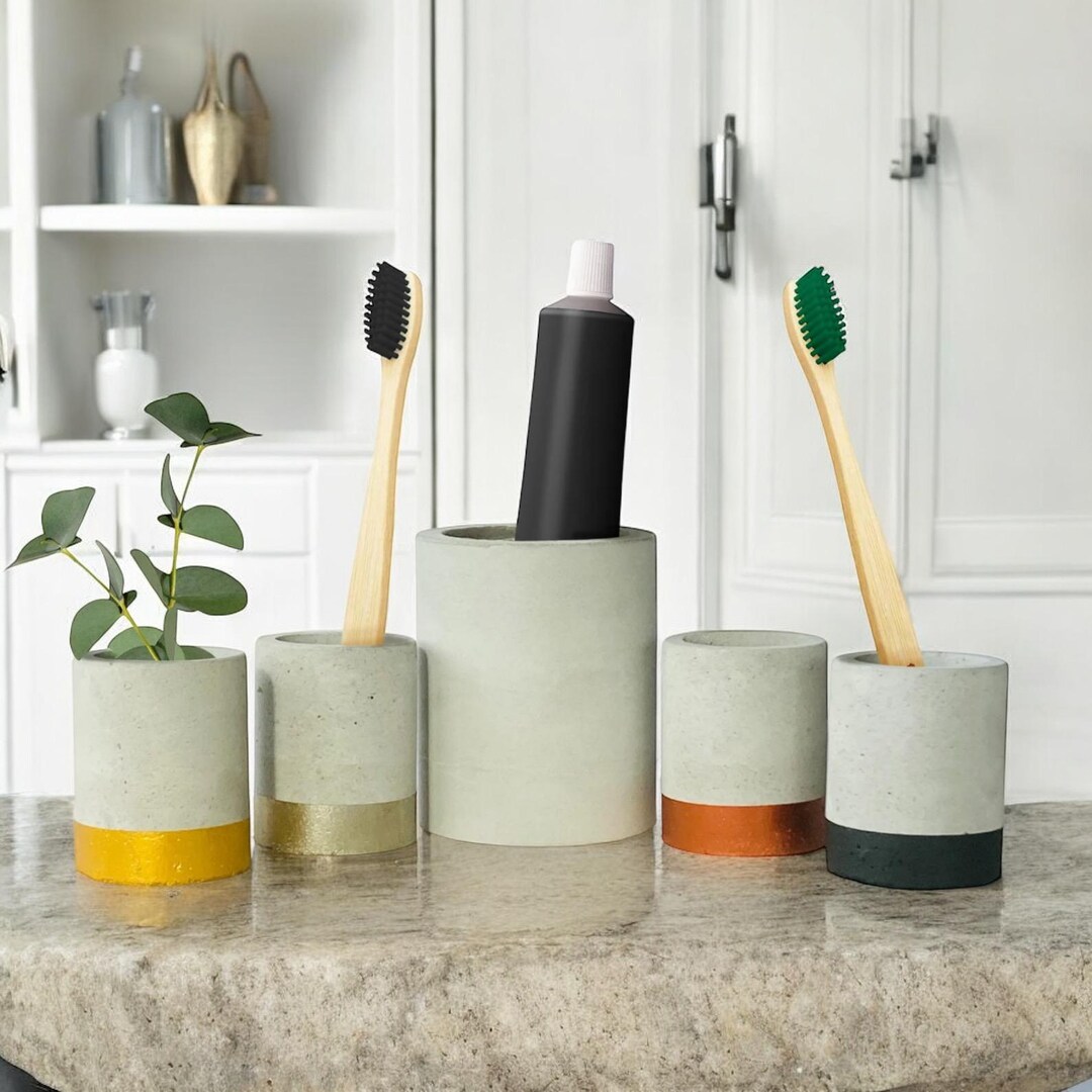 Concrete Bathroom Set, Toothbrush Stands, Toothpaste Holder, Concrete ...