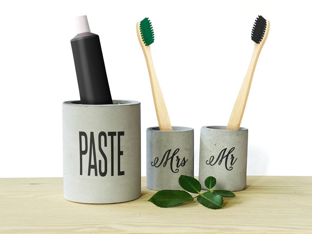 Mr and Mrs Concrete Bathroom Set: Handmade Toothbrush & Toothpaste ...