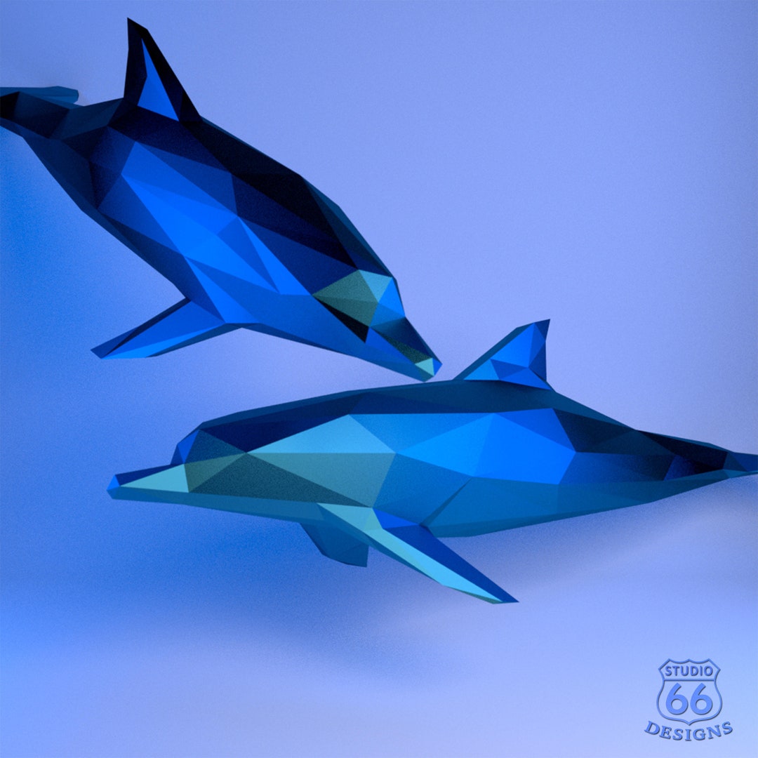 Paper Craft Dolphin, Dolphin Papercraft, Paper Model, Pepakura Template ...