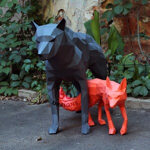 Set of 2 Fox and Wolf Papercraft, Wolf Papercraft, Red Fox, Wolf and ...