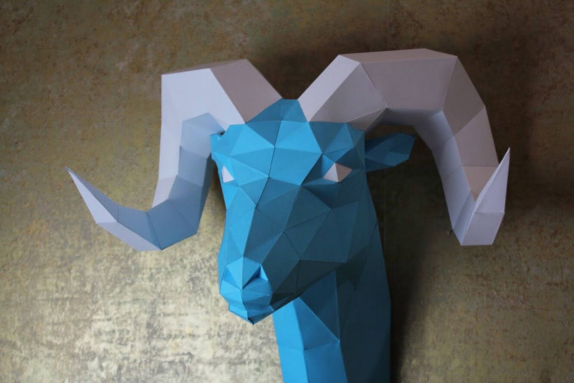 Diy Paper Sculpture Ram Head Paper Trophy Animal Trophy | Etsy
