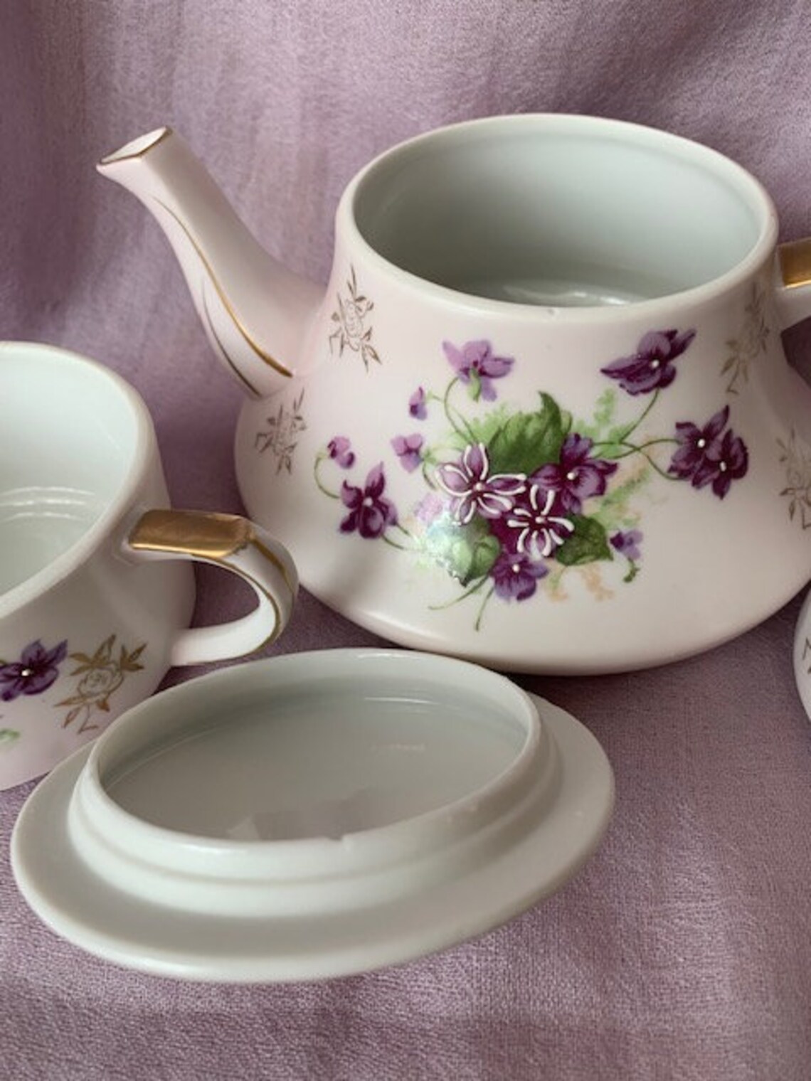 Lefton Stackable Teapot, Rare 1940s Violets Teapot Set, Hand Painted ...