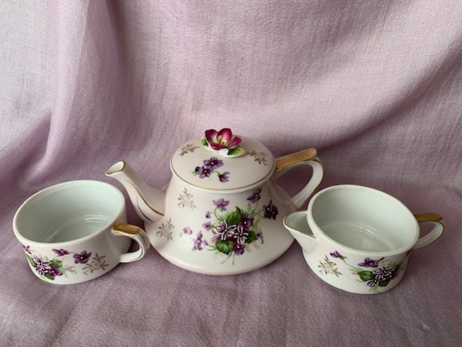 Lefton Stackable Teapot, Rare 1940s Violets Teapot Set, Hand Painted ...