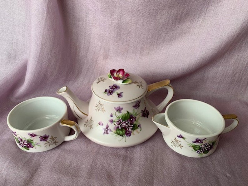 Lefton Stackable Teapot, Rare 1940s Violets Teapot Set, Hand Painted ...