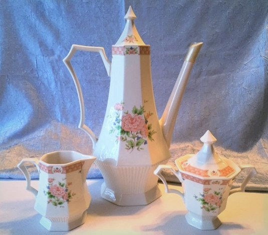 Cameo Rose Coffee Set, Nikko China, Cottage Chic Coffee Pot Creamer ...