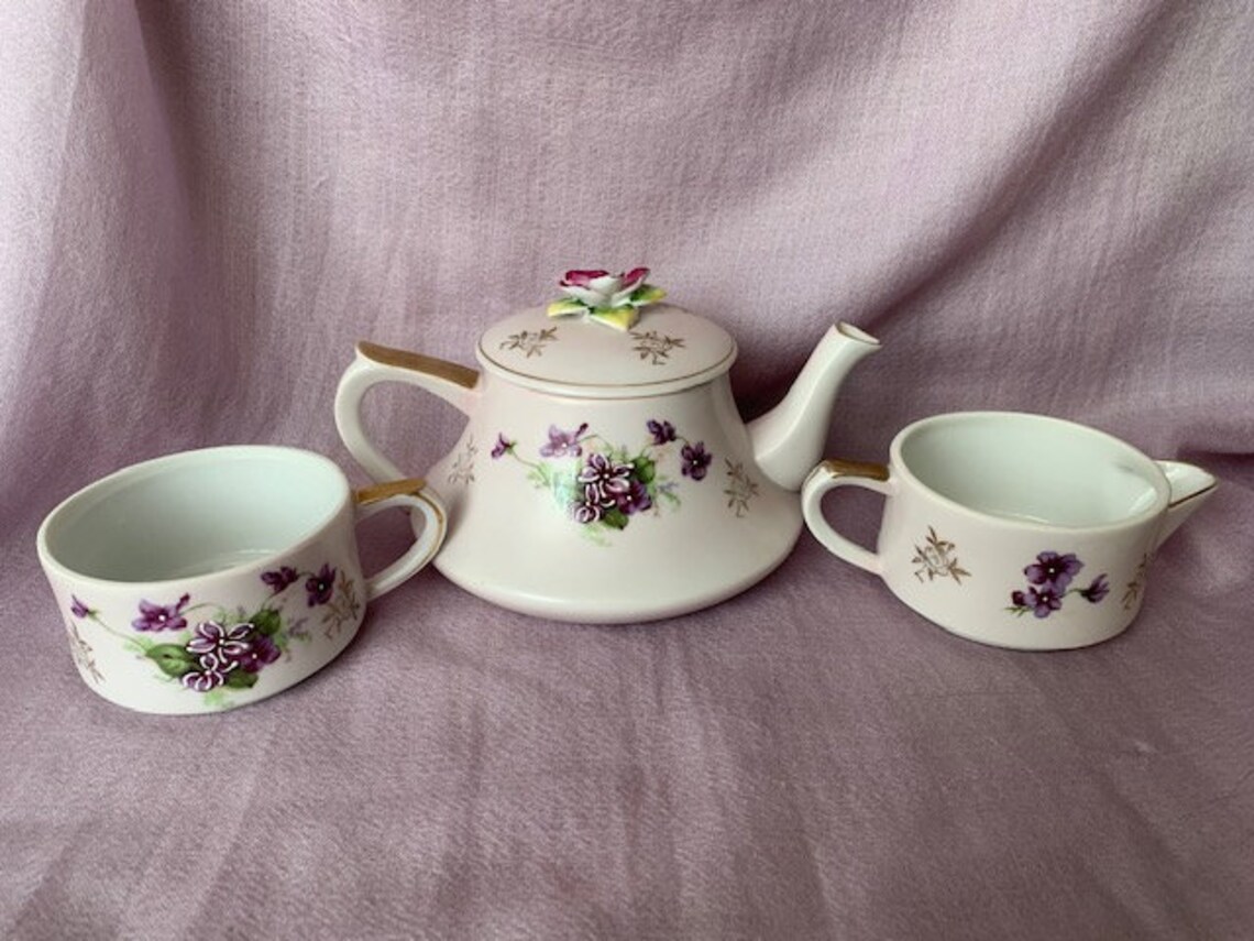 Lefton Stackable Teapot Rare 1940s Violets Teapot Set Hand - Etsy