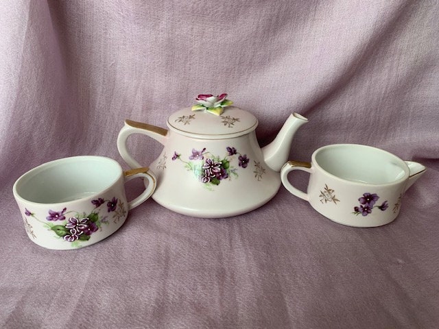 Lefton Stackable Teapot, Rare 1940s Violets Teapot Set, Hand Painted ...