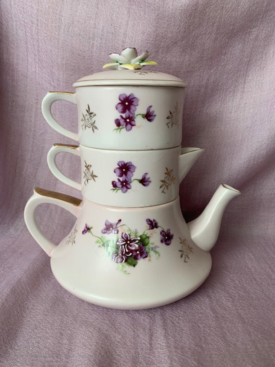 Lefton Stackable Teapot Rare 1940s Violets Teapot Set Hand - Etsy