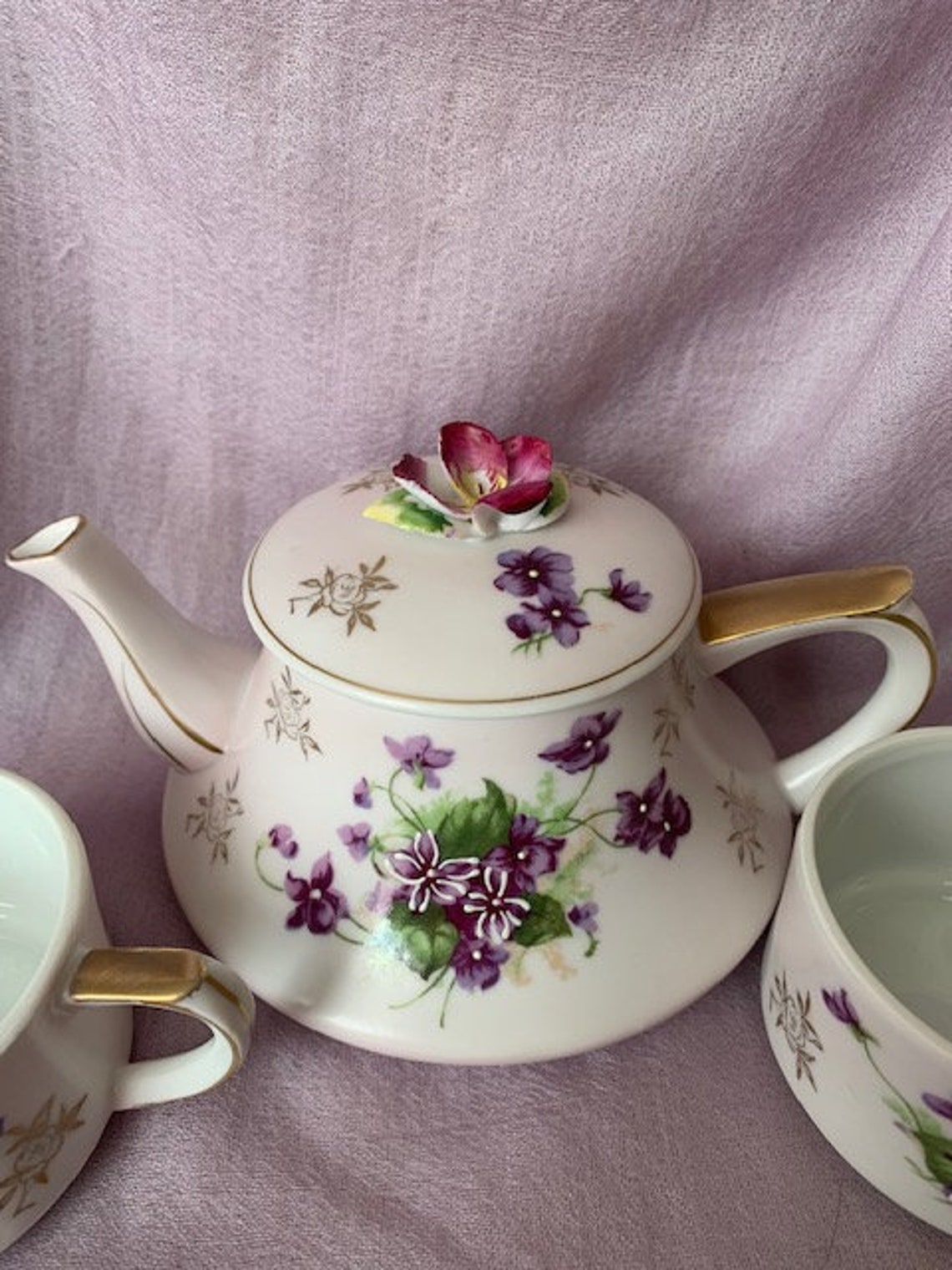 Lefton Stackable Teapot, Rare 1940s Violets Teapot Set, Hand Painted ...